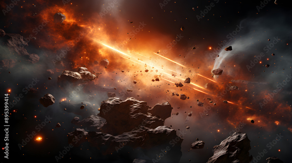 An illustration of a cosmic event showing a fiery explosion in space ...