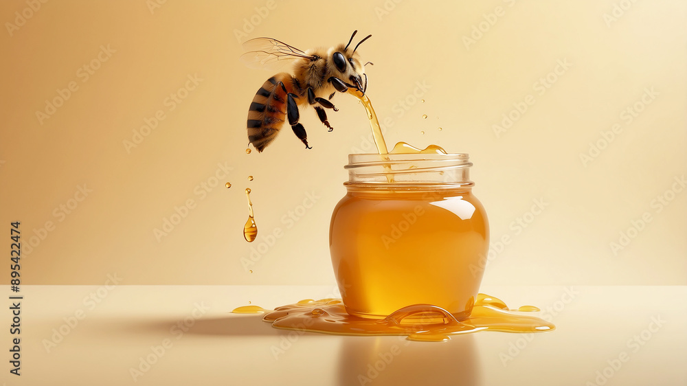 Honey Harmony Create a cinematic scene of honey slowly spilling from a ...