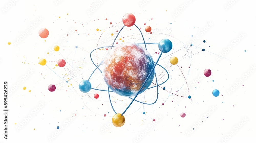 A colorful diagram of a carbon atom, detailing the positions of ...
