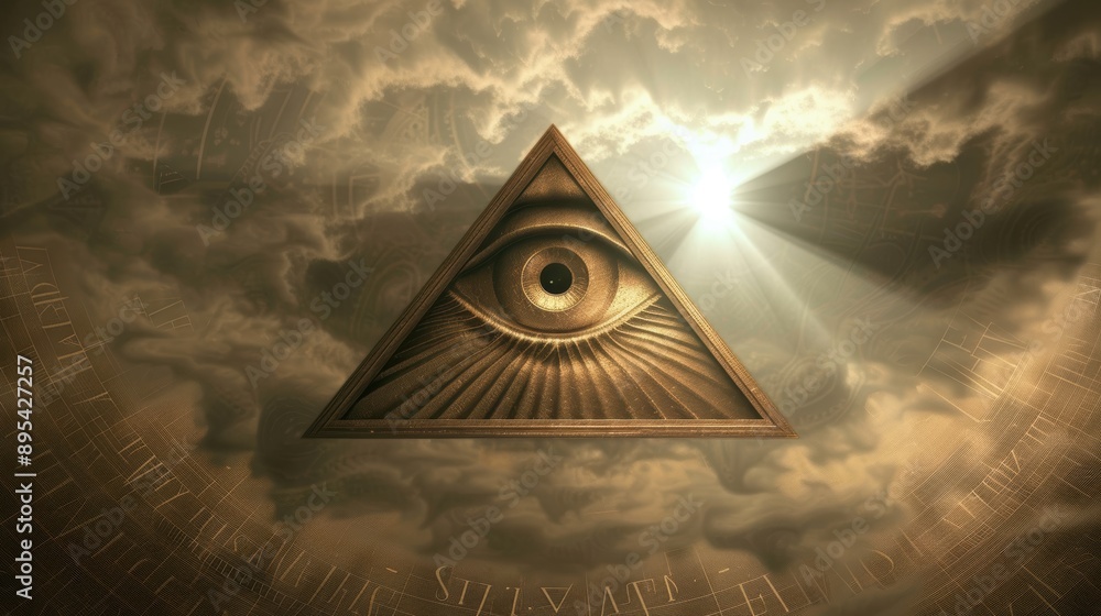 Illuminati triangle with all-seeing eye symbol in a mystical scene ...