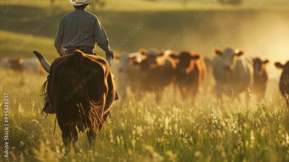 Bulls as part of a cattle ranching operation, with cowboys or ranchers ...