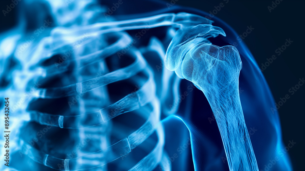 X-ray image of a shoulder and collarbone highlighting the skeletal ...