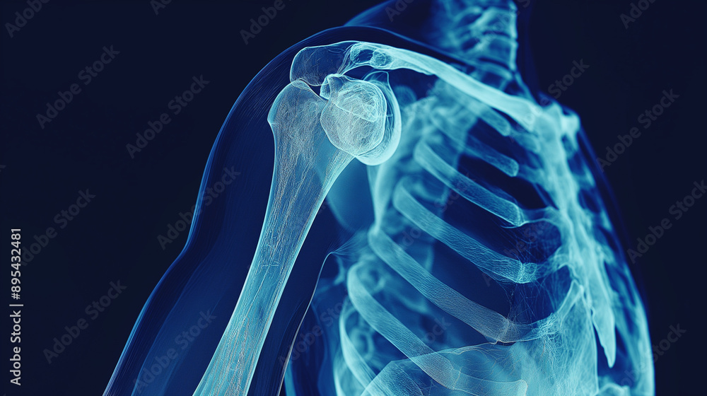 X-ray image of a shoulder and collarbone highlighting the skeletal ...