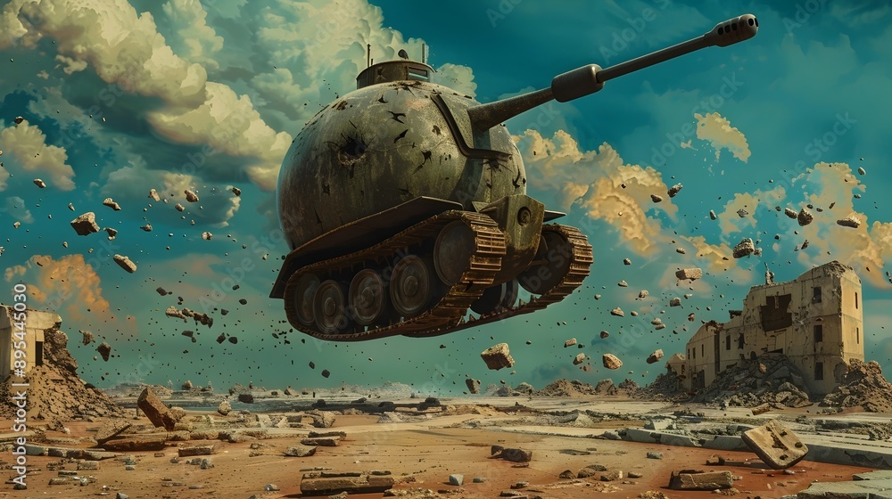 Gravity-Defying Armored Spherical Tank: Apocalyptic Urban Battle Scene ...