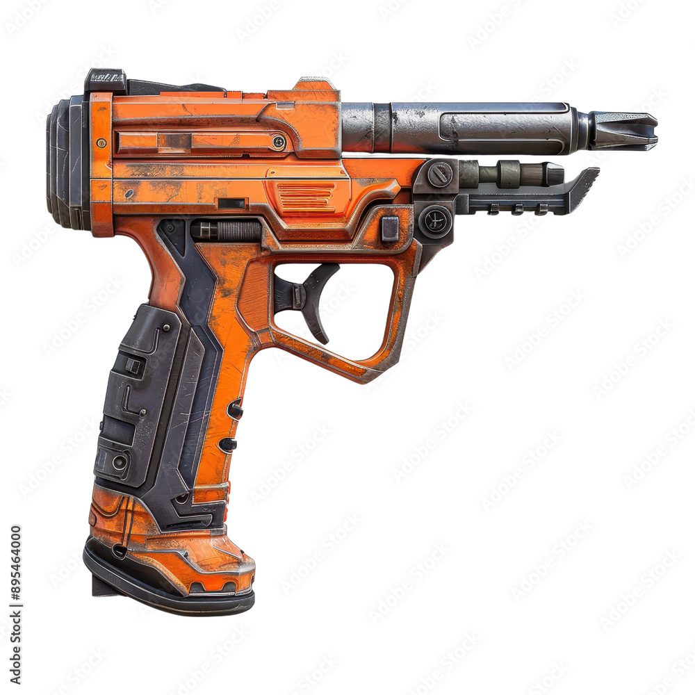 Futuristic orange pistol design with detailed textures and ergonomic ...
