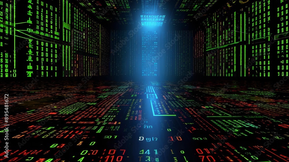 Visualization of the matrix, code, numbers, data transmission, images ...