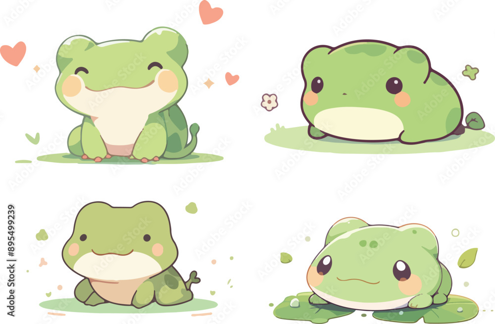 Cute Chibi Frogs Stock Vector | Adobe Stock