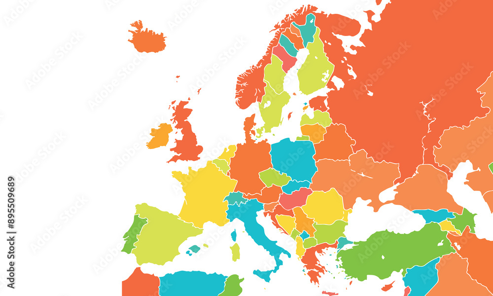 Europe map with individual colors,isolated on white background for ...