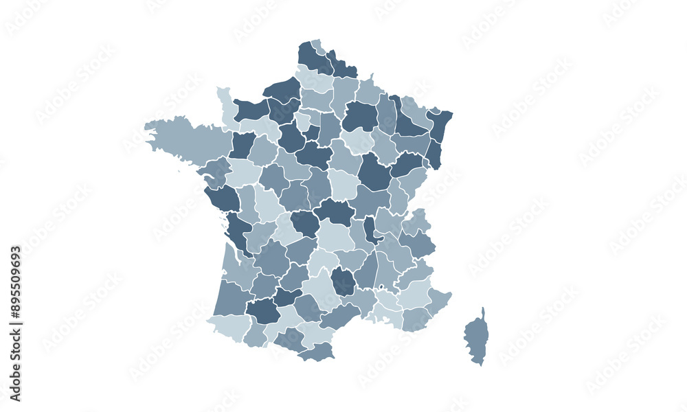 France map with individual colors,isolated on white background for ...