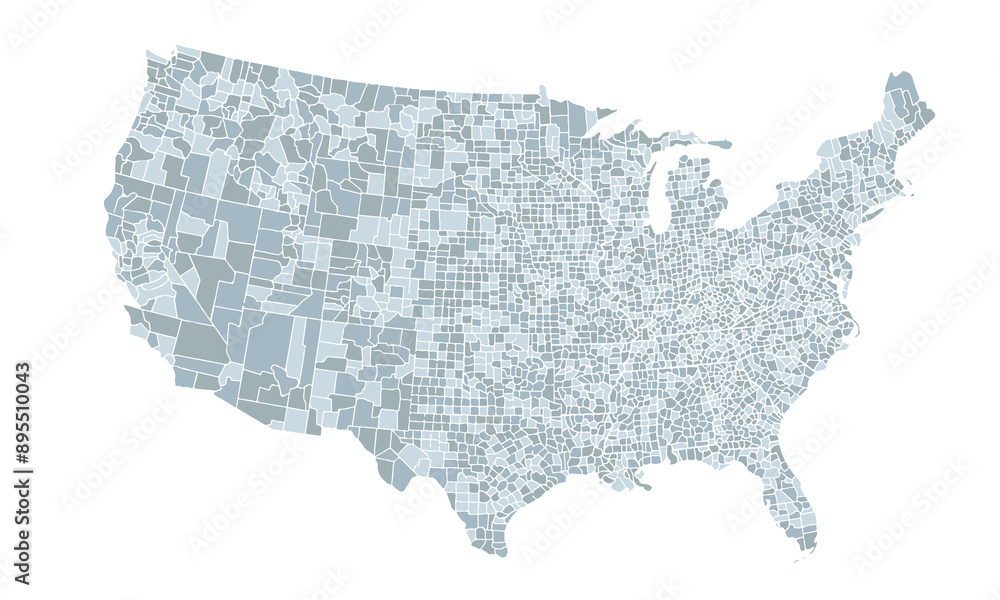 Map of the states and counties in the United Stateswith individual ...