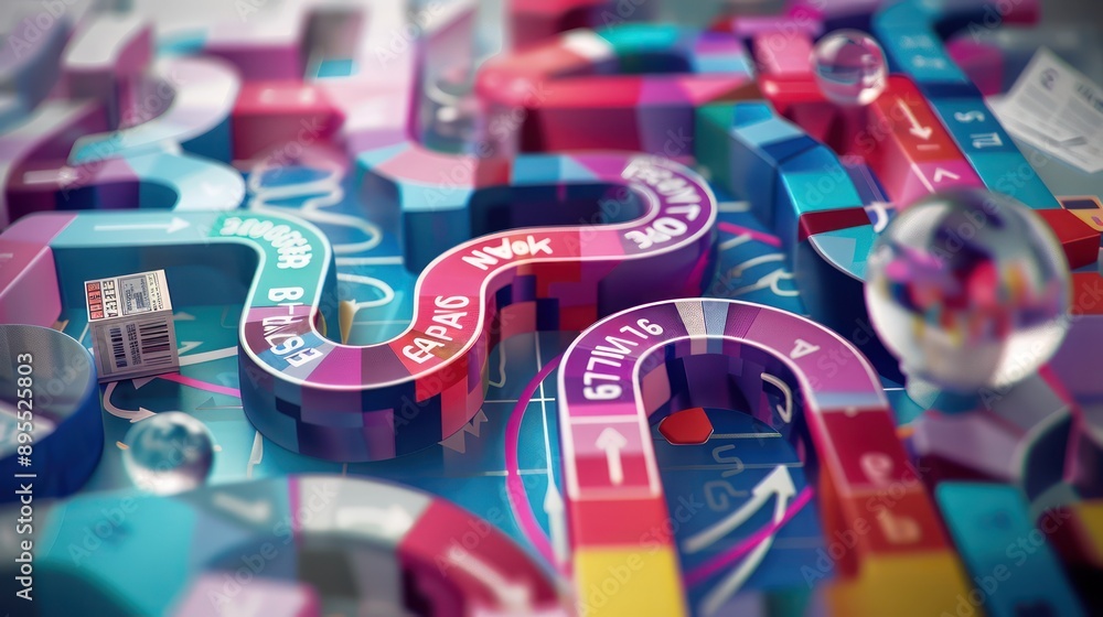 conceptual piece showing a classic marble maze, with paths labeled as ...