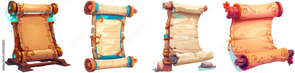 ภาพประกอบสต็อก Four different types of scrolls, each with a different ...