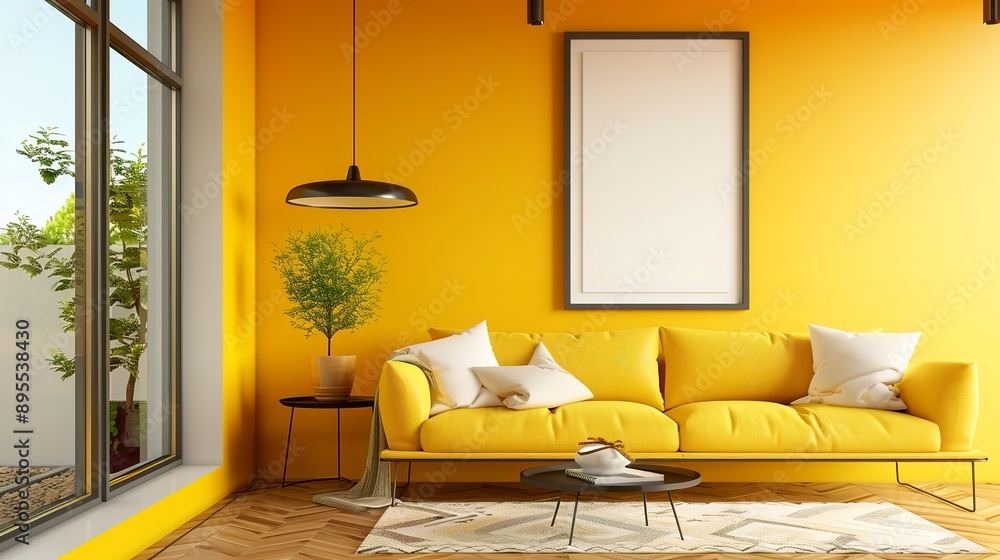 beautiful interior design furniture with mockup poster artwork with ...