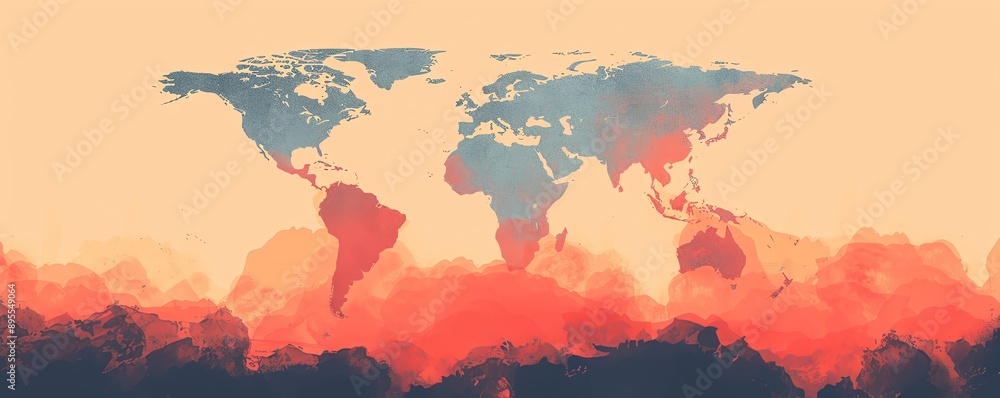 Global temperature rise, world map with heat zones, flat design ...