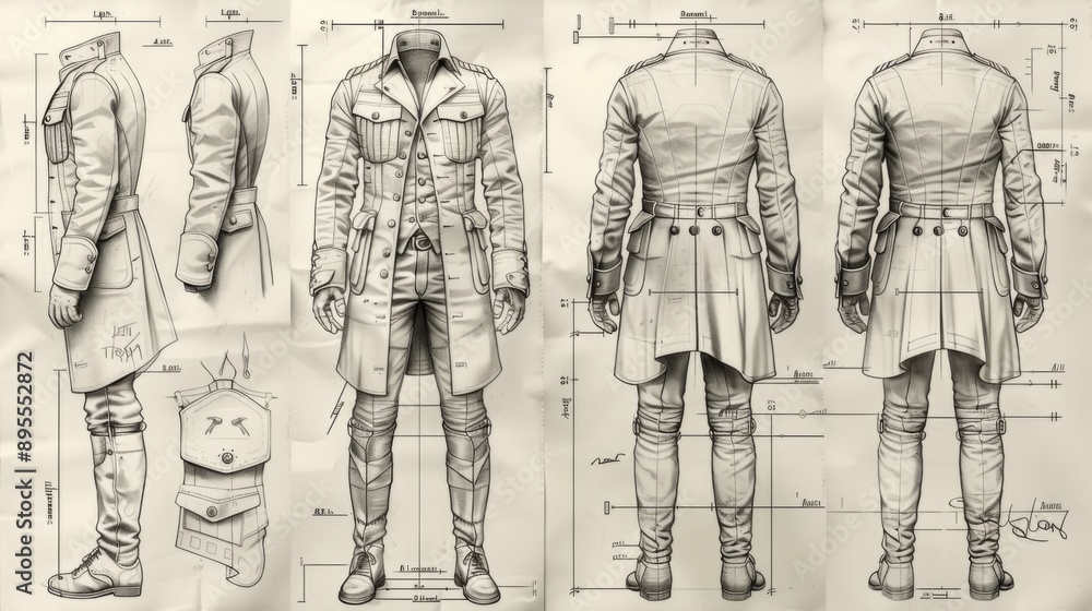 Detailed Sewing Pattern Drawings for Fashion Design and Crafting Stock ...