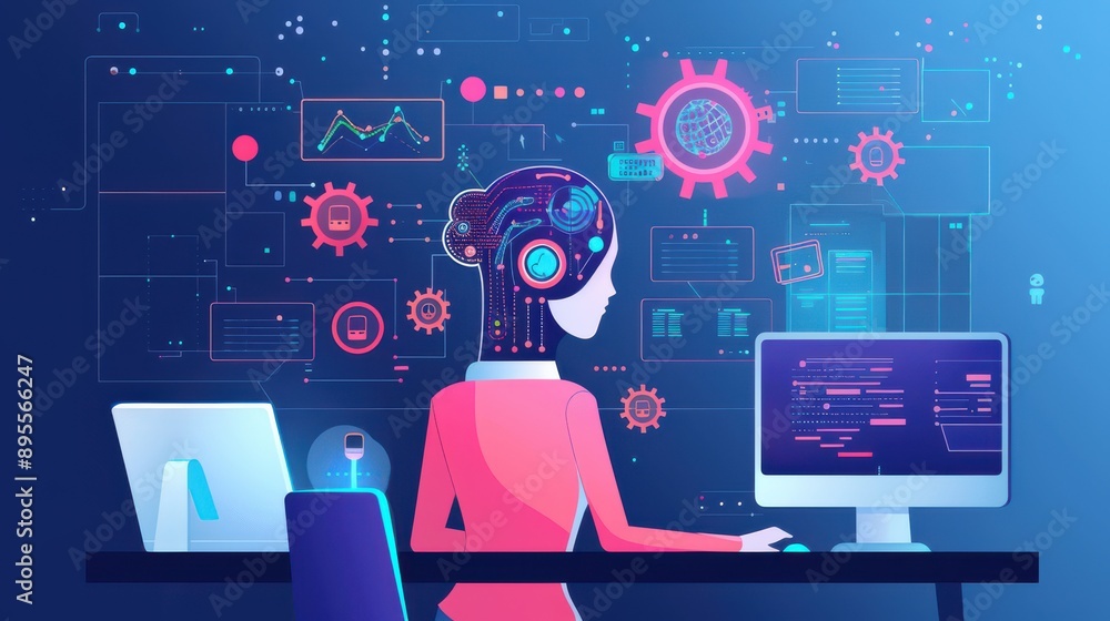 Learner taking AI language test, visual cues for performance feedback ...