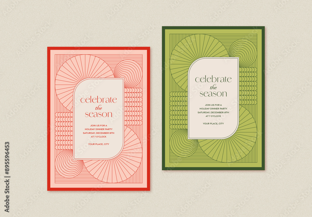 Holiday Party Invitation Layout with Festive Elements Stock Template ...