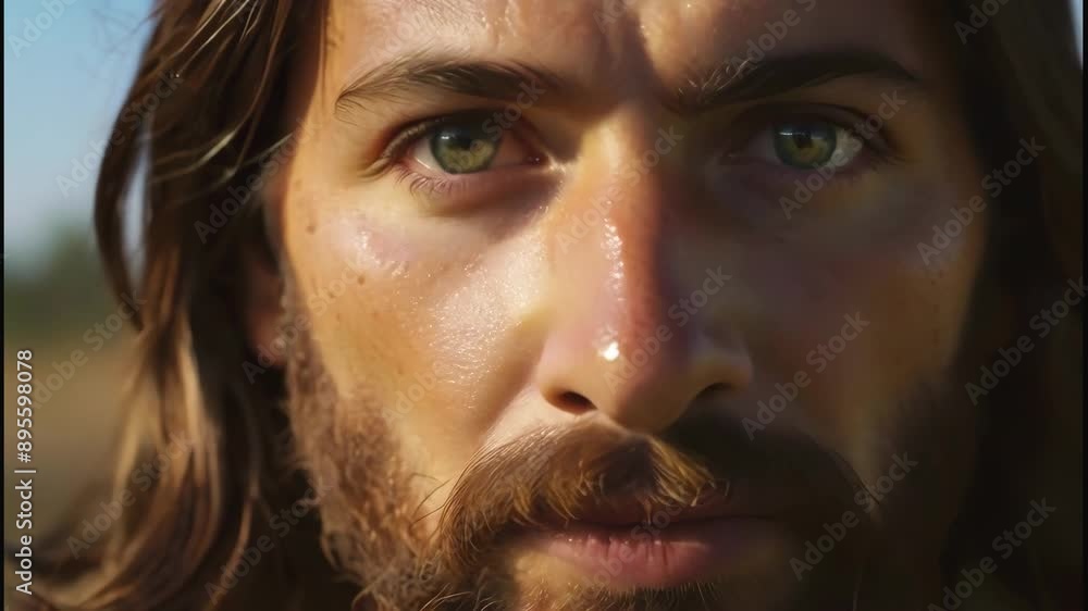 Jesus Christ face portrait realistic isolated animation -- 4k stock ...