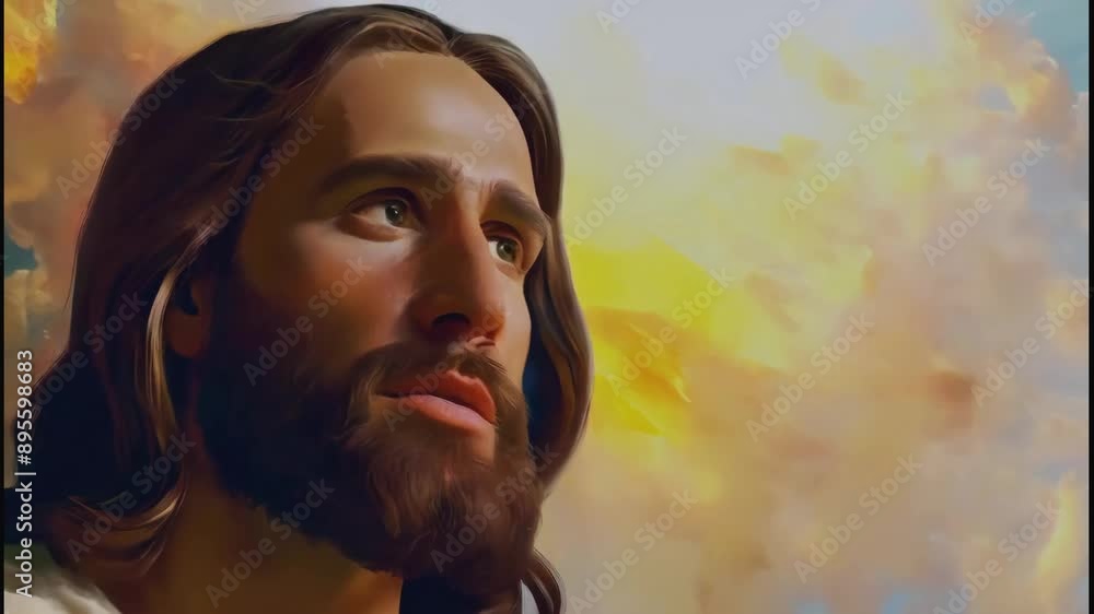 Jesus Christ face portrait realistic isolated animation -- 4k stock ...
