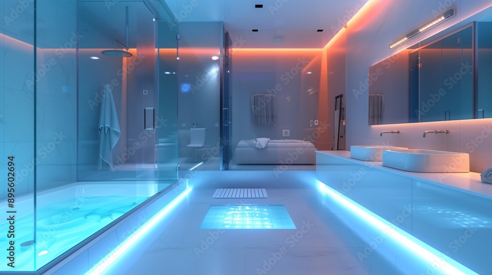 ultramodern cyberpunk bathroom with transparent walls LED lighting ...