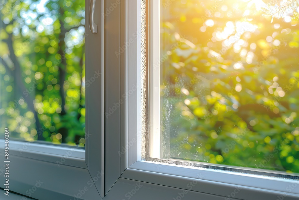 New plastic PVC window with white metal frame installed at modern house ...