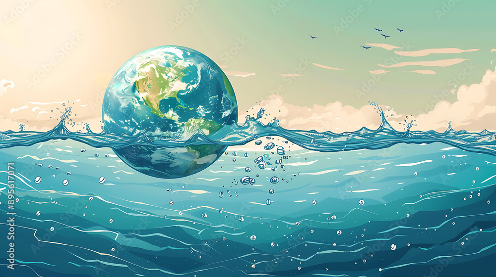 Earth with water drops, global concept, planet earth in water save ...