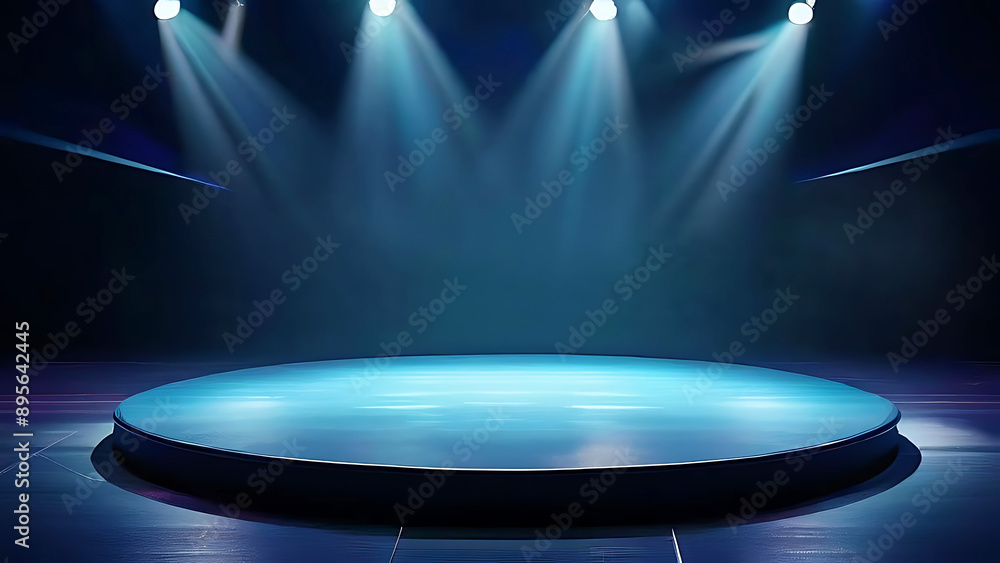 podium positioned in the center of a stage. A spotlight illuminate the ...