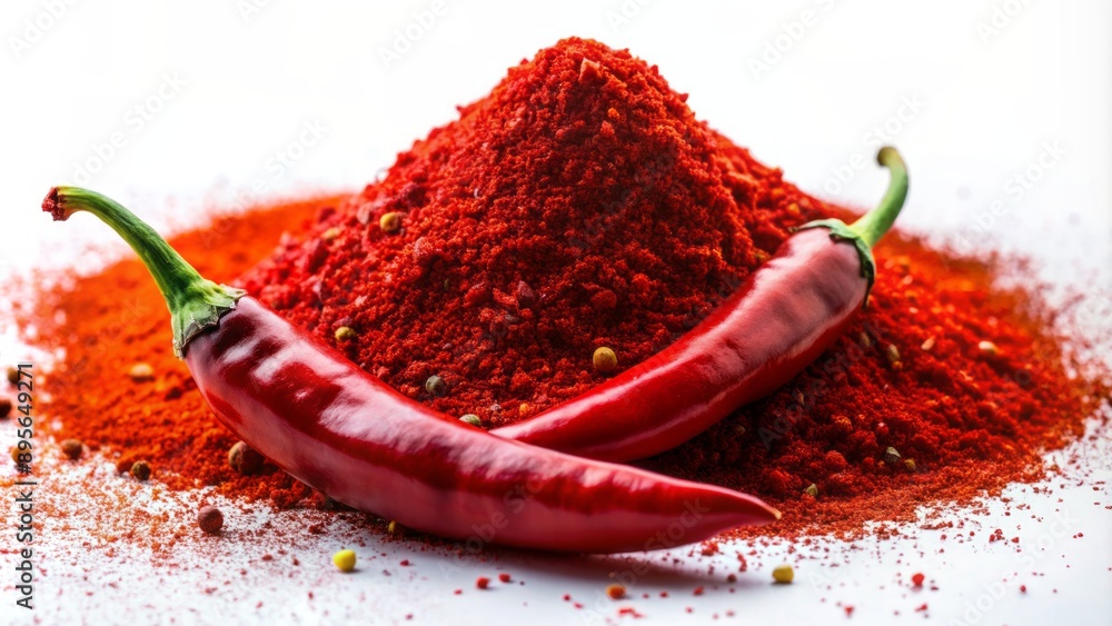 Vibrant red chili powder sprinkled artfully on a transparent background ...
