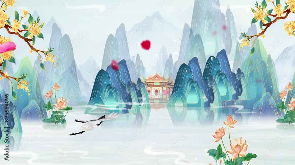 Digital art ancient landscape Painting Traditional Poetry recitation ...