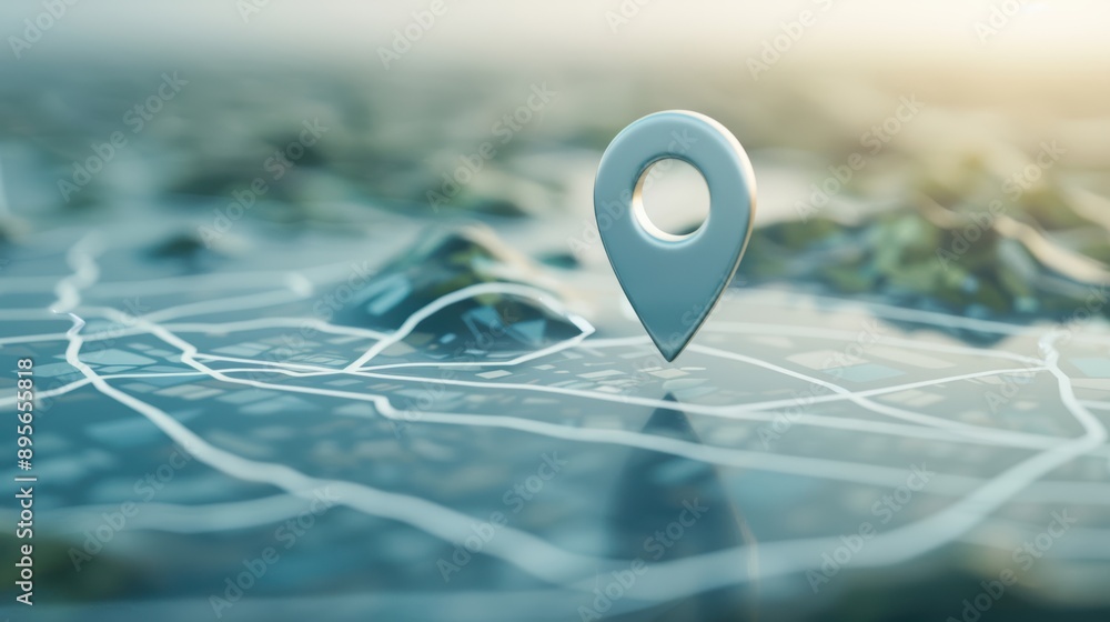 Key travel destination highlighted by a bold map marker on a physical ...