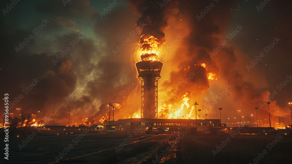 on the left of the screen is an air traffic control tower of a regional ...