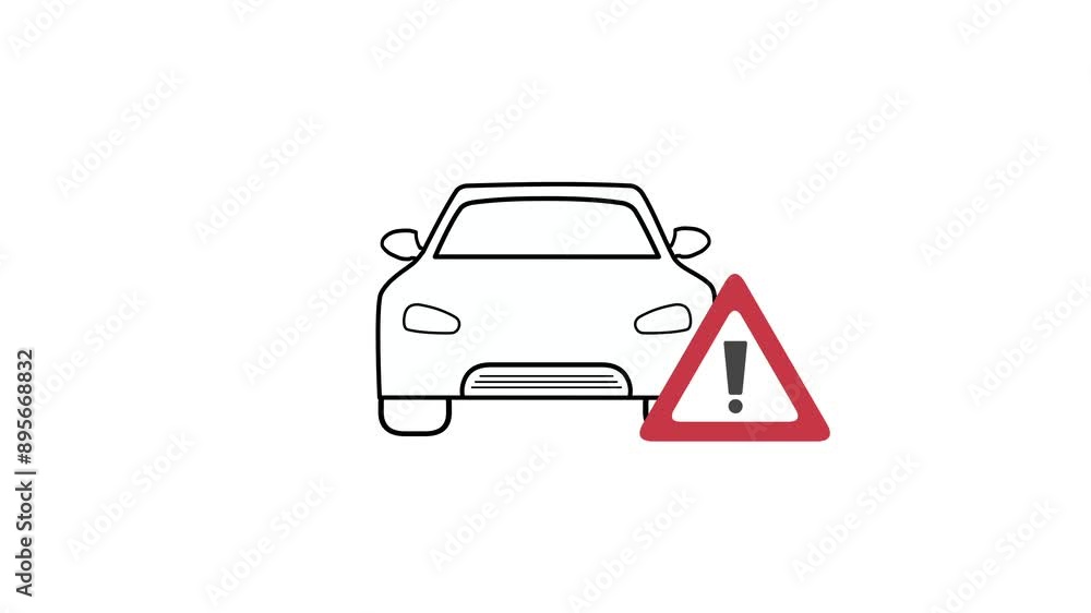 Outline of a car appearing on screen. Warning triangle forming in the ...