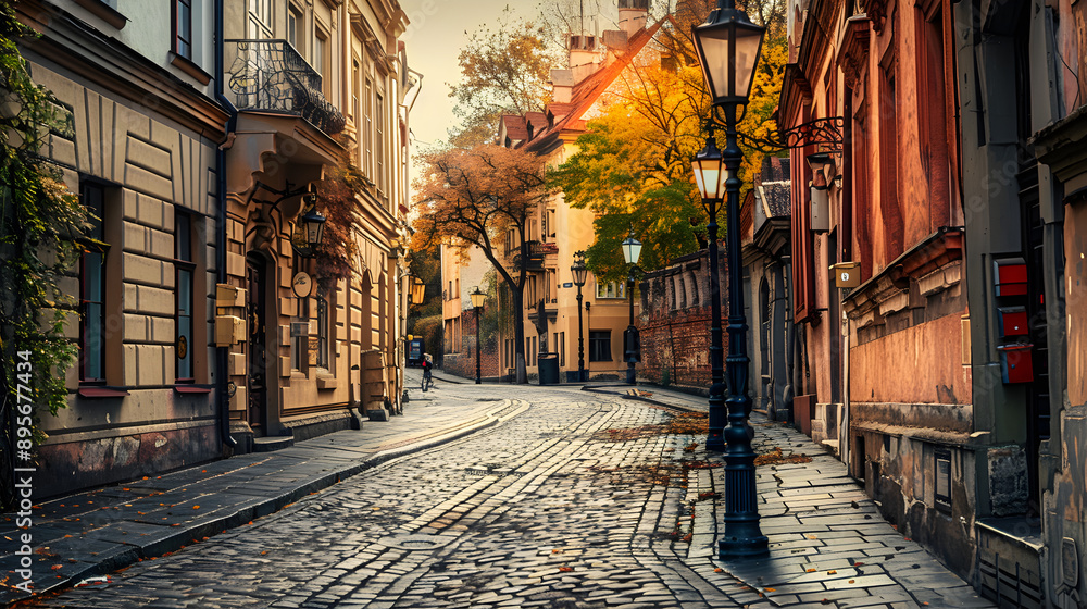 Historic City Street: A charming historic city street with cobblestone ...