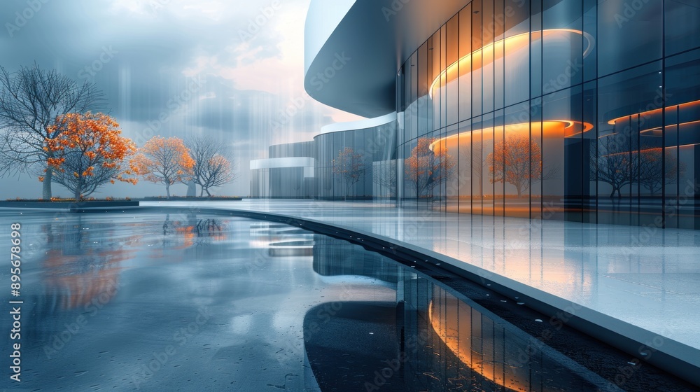A 3D rendered image of a modern architectural marvel with an innovative ...