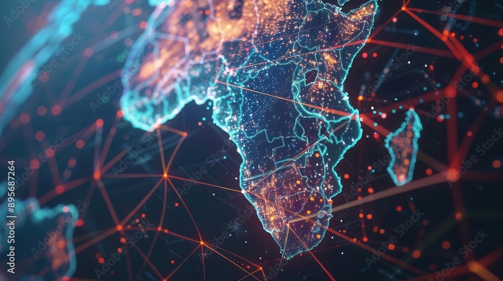 futuristic visualization of blockchain network across african continent ...
