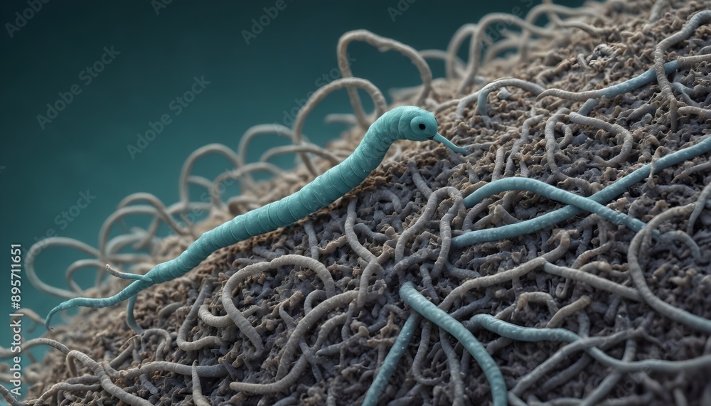 adorable cartoon style, A colorized SEM scanning electron microscope ...