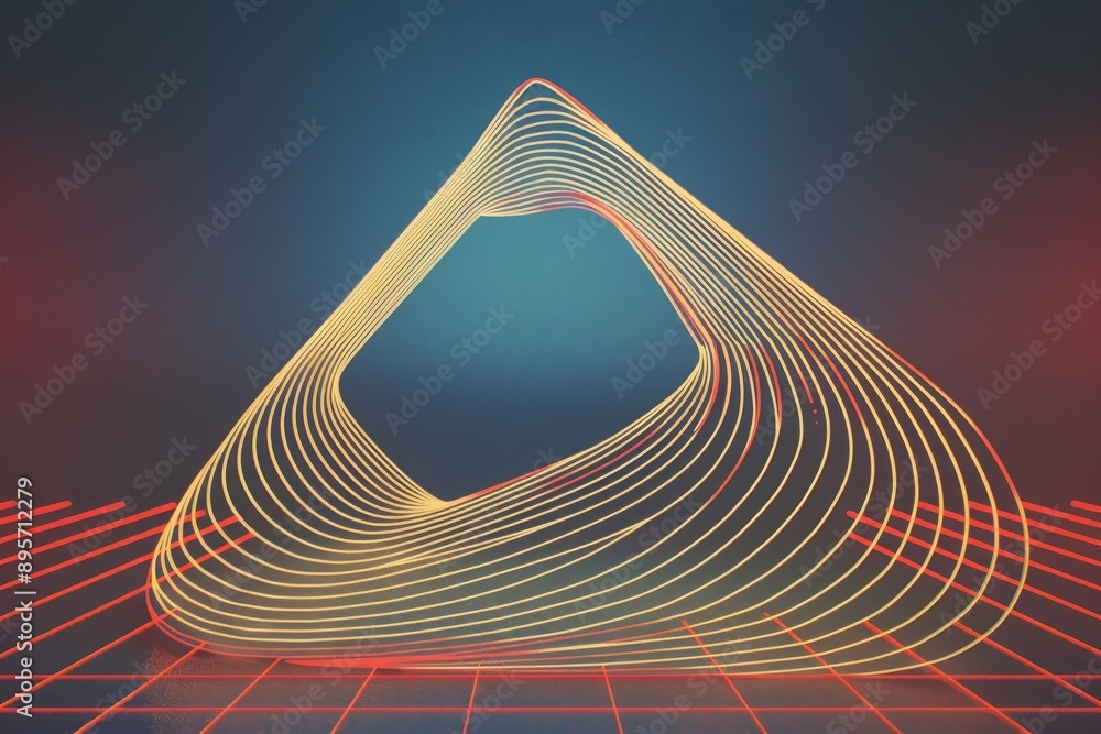 Stylized vintage 3D animation background with mountains, sun and ...