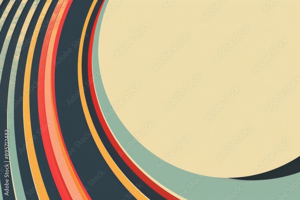 Stylized vintage 3D animation background with mountains, sun and ...