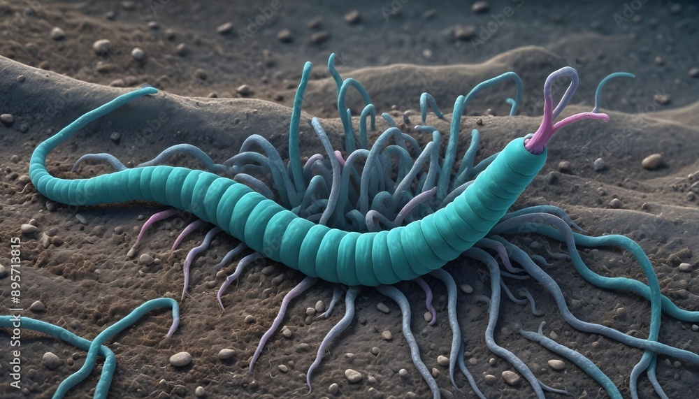 adorable cartoon style, A colorized SEM scanning electron microscope ...