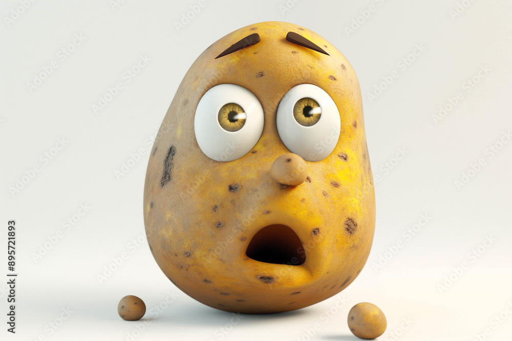 3D illustration of a cute potato with expressive eyes, nose and mouth ...