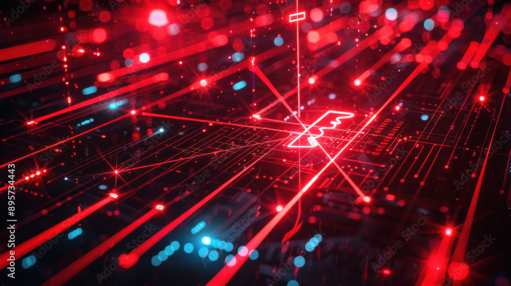 A visual representation of a network under attack, with red arrows ...