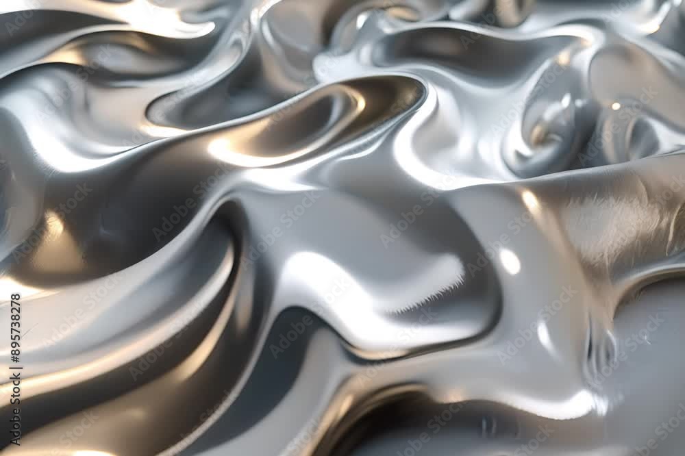 Abstract metallic liquid waves, seamless flowing silver texture ...