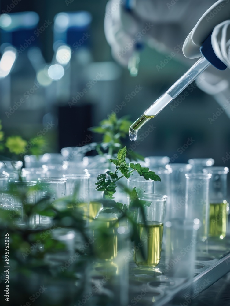 Scientists in a lab are performing a distillation process, extracting ...