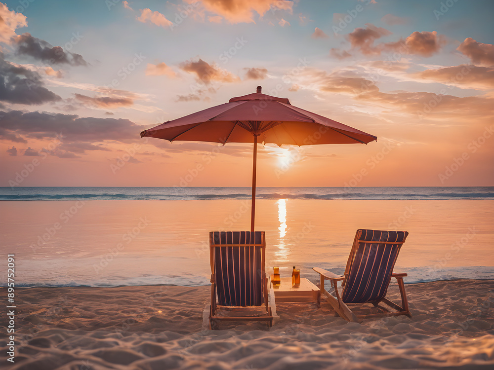 Amazing beach. Love chairs sandy beach sea. Luxury summer holiday and ...