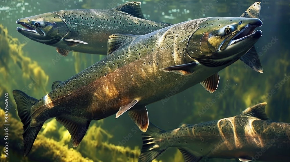 life cycle of Chinook salmon, from spawning in freshwater to their ...