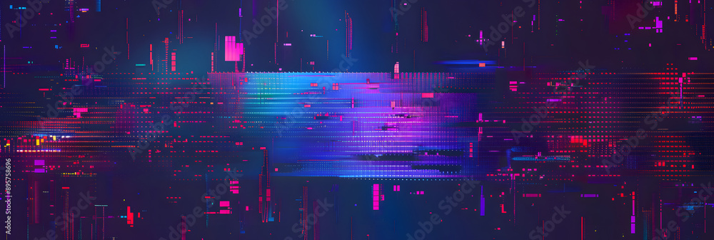 Glitch pixel backdrop. Data noise wide banner. Disintegration effect ...
