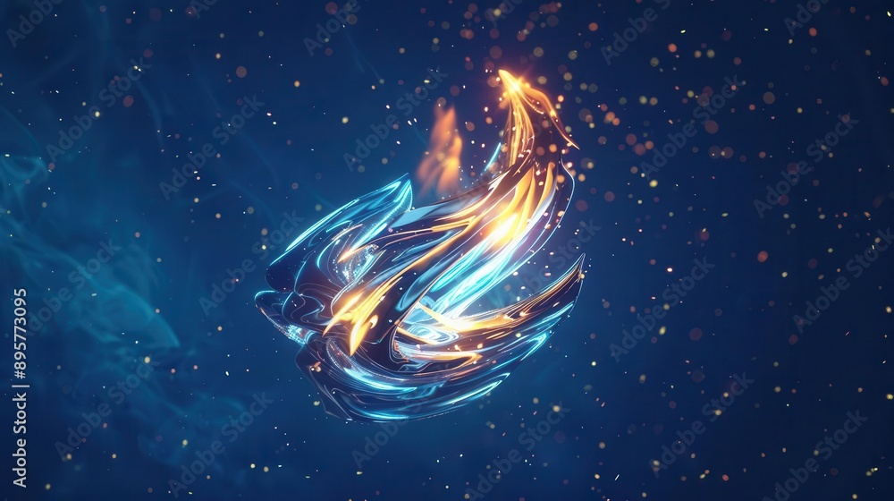 3d rendering of a molten chrome flame icon floating in space liquid ...