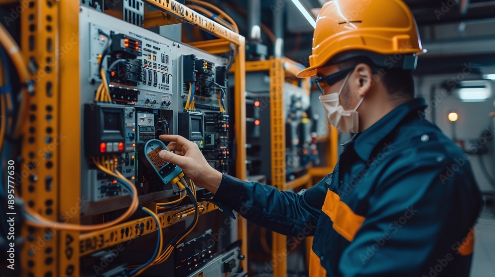 Electricity and electrical maintenance service, Engineer hand holding ...