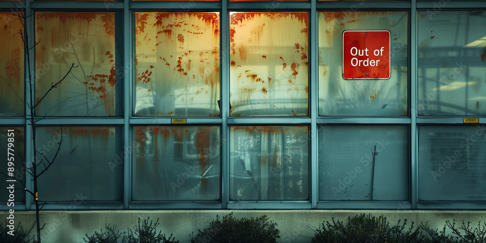 Fading Glory: An empty office building window, displaying an "Out of ...