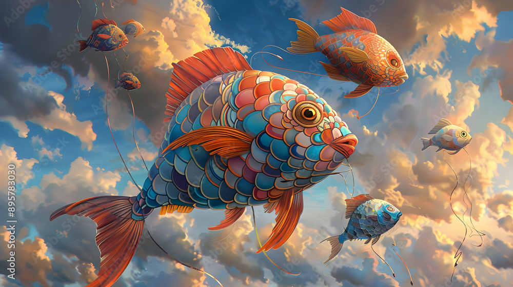 Surreal Flying Fish Balloons: Balloons shaped like colorful fish float ...